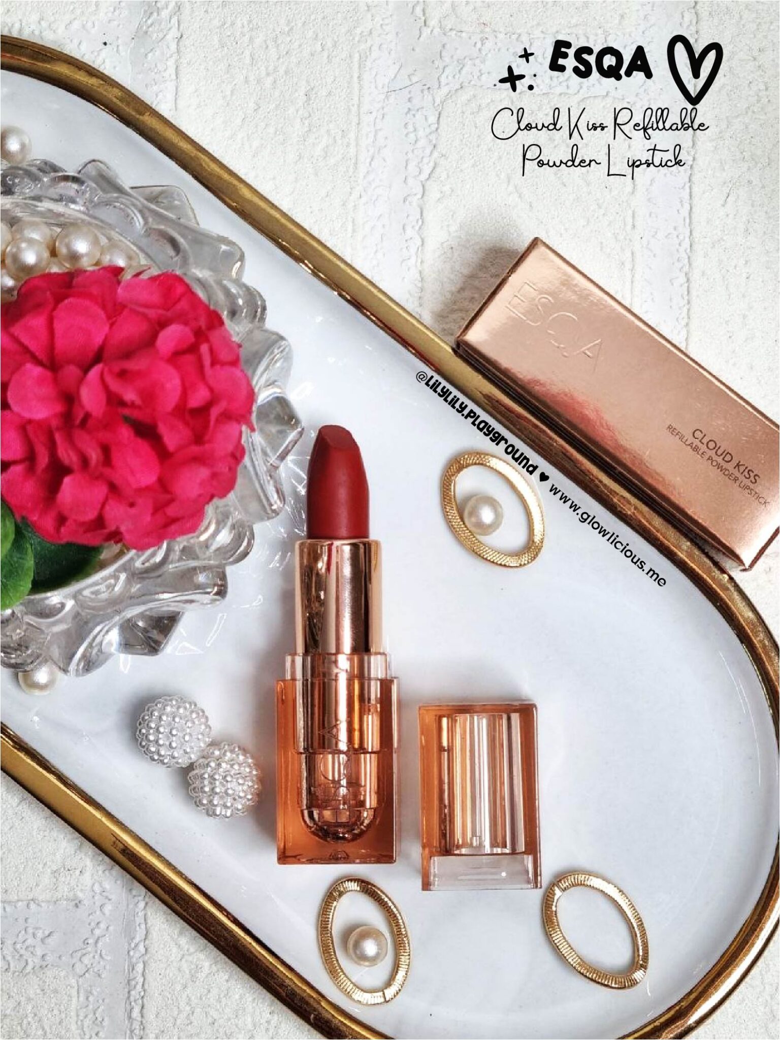 Esqa Cloud Kiss Refillable Powder Lipstick Review & Swatches in Rouge ...